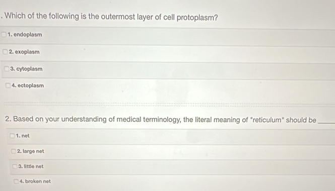 . Which of the Following Is the Outermost Layer of Cell Protoplasm? 1 ...