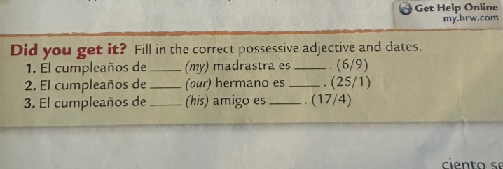 You Get It?Fill in the Correct Possessive Adjective Dates. 1. El ...