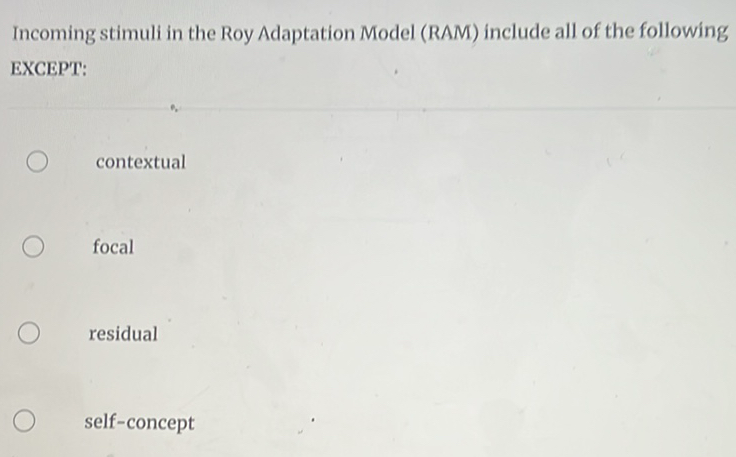 Incoming Stimuli in the Roy Adaptation Model (RAM) Include All of the ...