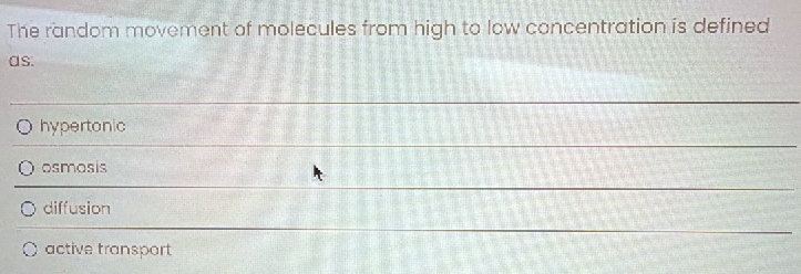 The Random Movement of Molecules from High to Low Concentration Is ...