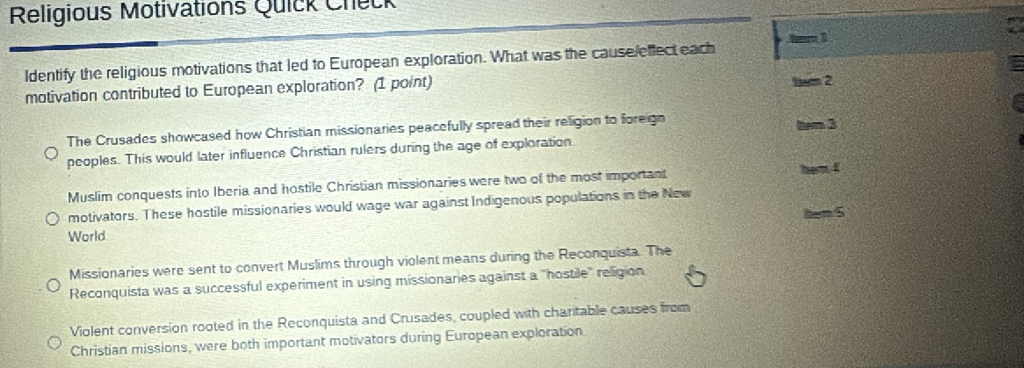 Religious Motivations Quick Check Identify the Religious Motivations ...