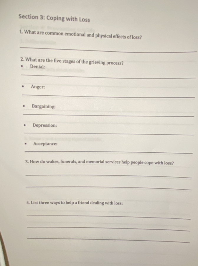 Section 3: Coping with Loss 1. What Are Common Emotional and Physical ...